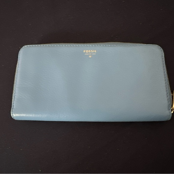 Fossil | Bags | Fossil Sky Blue Leather Wallet | Poshmark